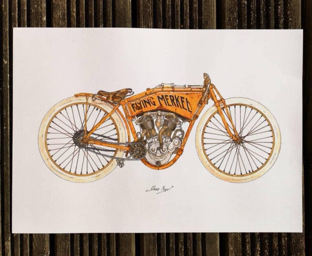 Flying Merkel Board Racer Motorcycle Watercolour Print - Etsy Ireland