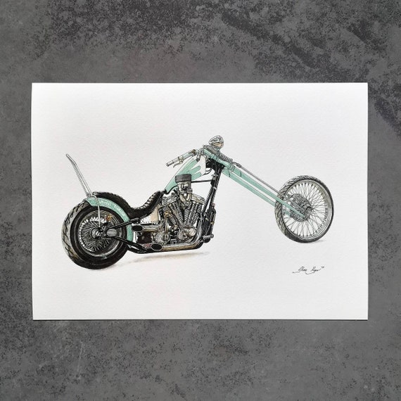 Harley Davidson Chopper Motorcycle Painting Print | Etsy