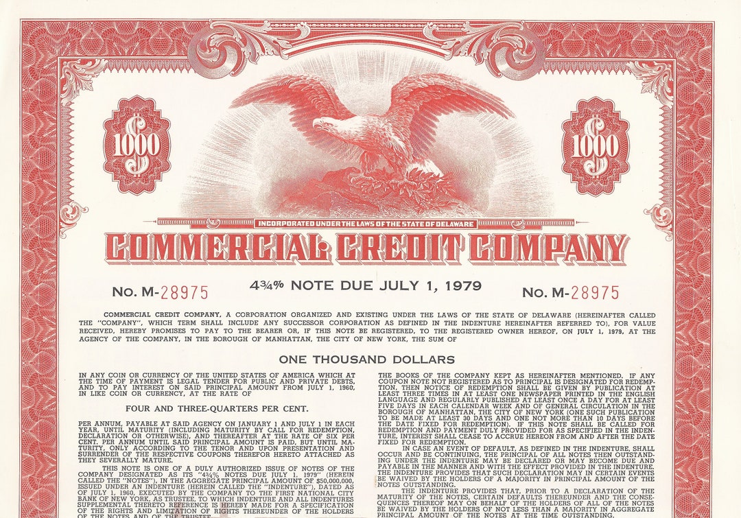 Commercial Credit Co. Bond Certificate - Etsy