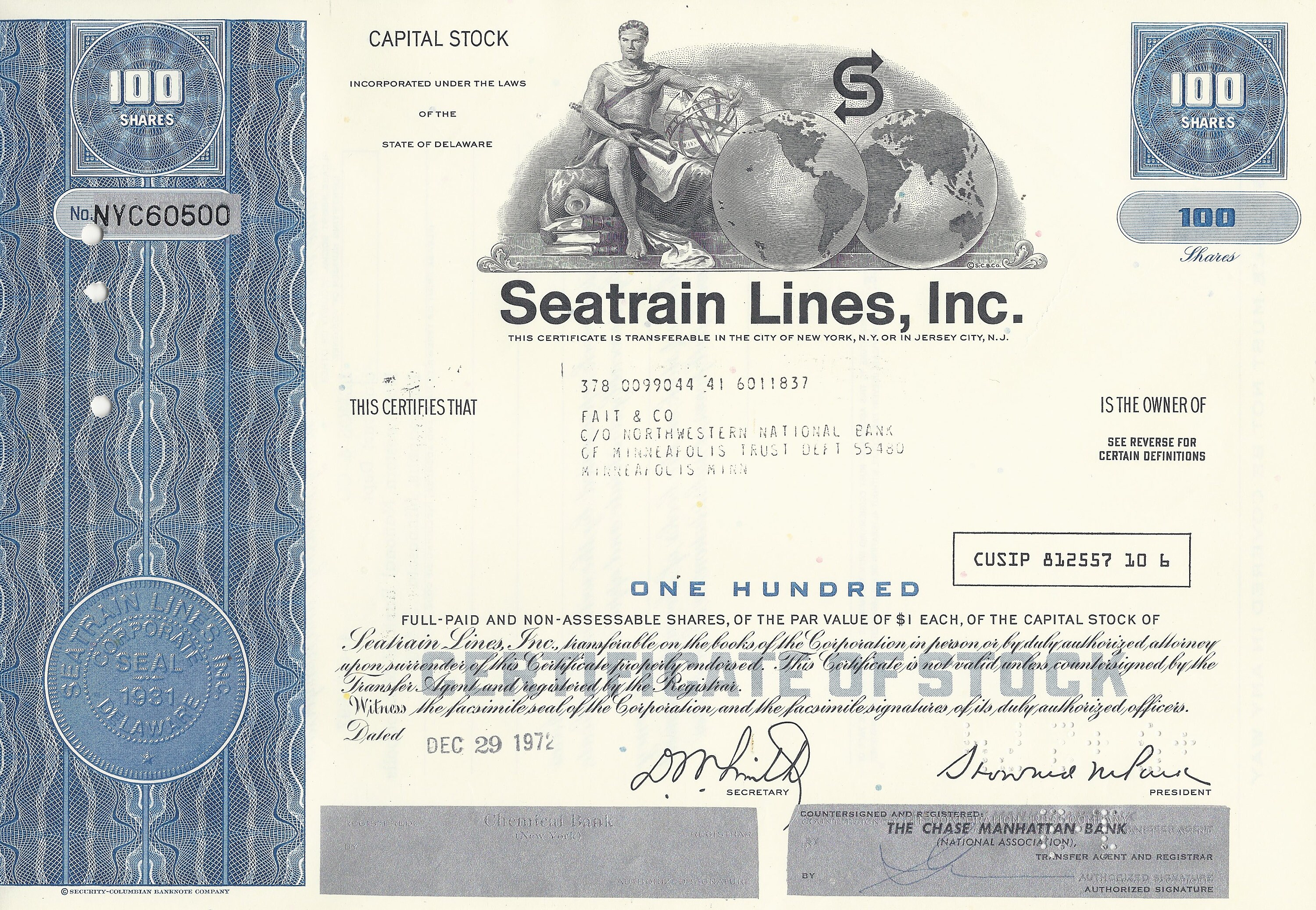 Seatrain Lines (railroad) Inc. Stock Certificate - Etsy