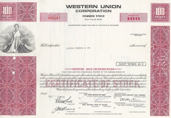 Western Union Corp. Stock Certificate | Etsy