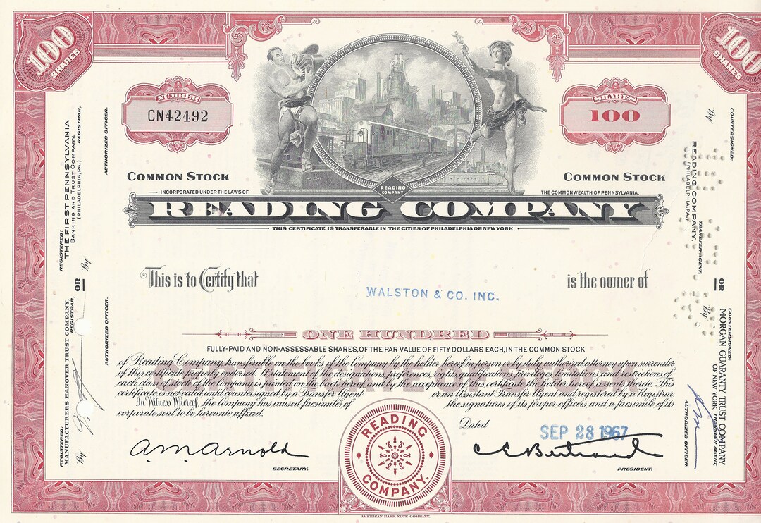 Reading (railroad) Company Stock Certificate - Etsy