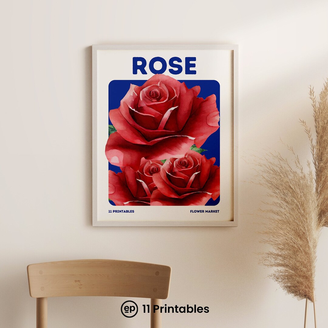 Rose Poster, Red Rose Wall Art, Red Flower Art, Rose Wall Decor ...