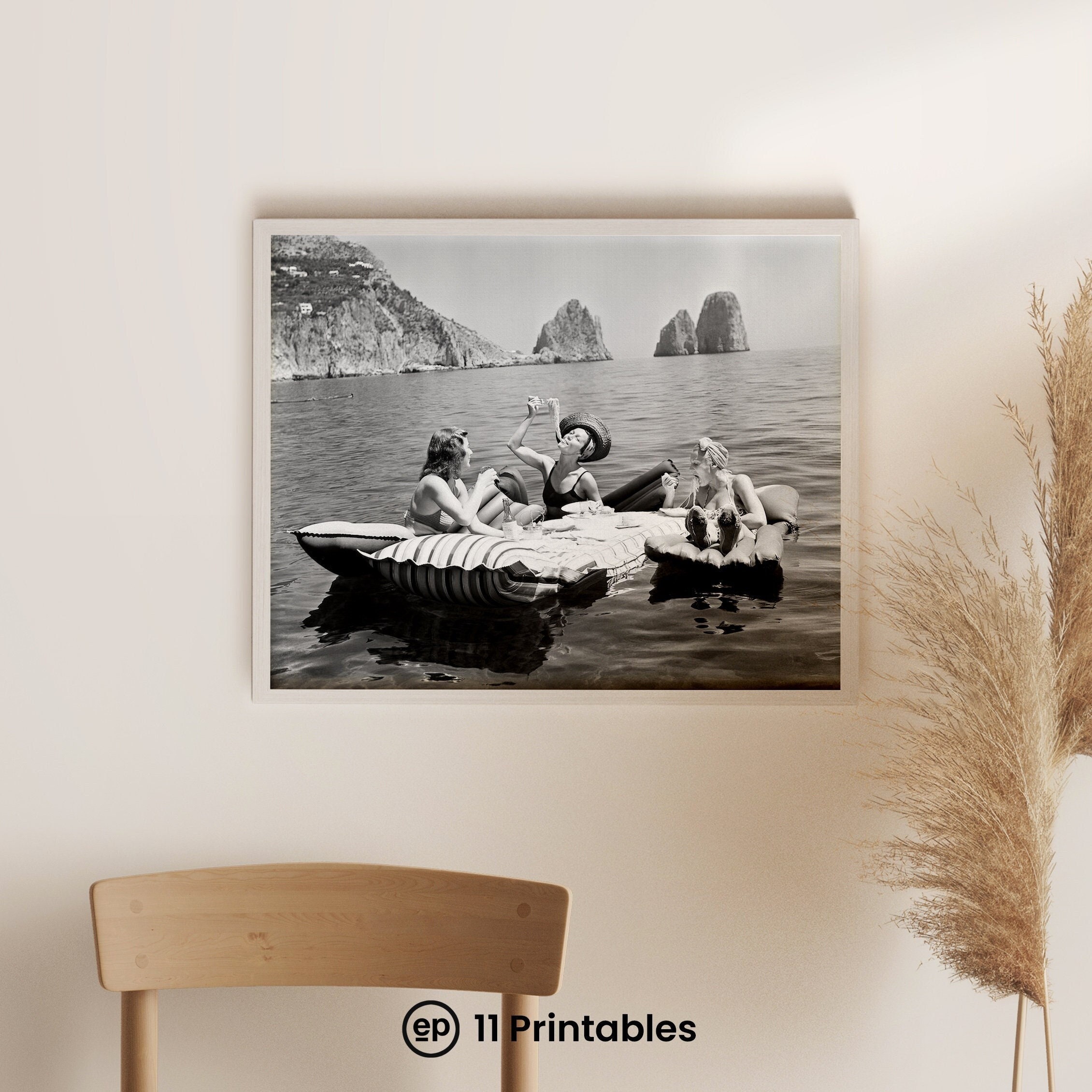 Eating Spaghetti Women Eating Pasta on Capri Black and White - Etsy