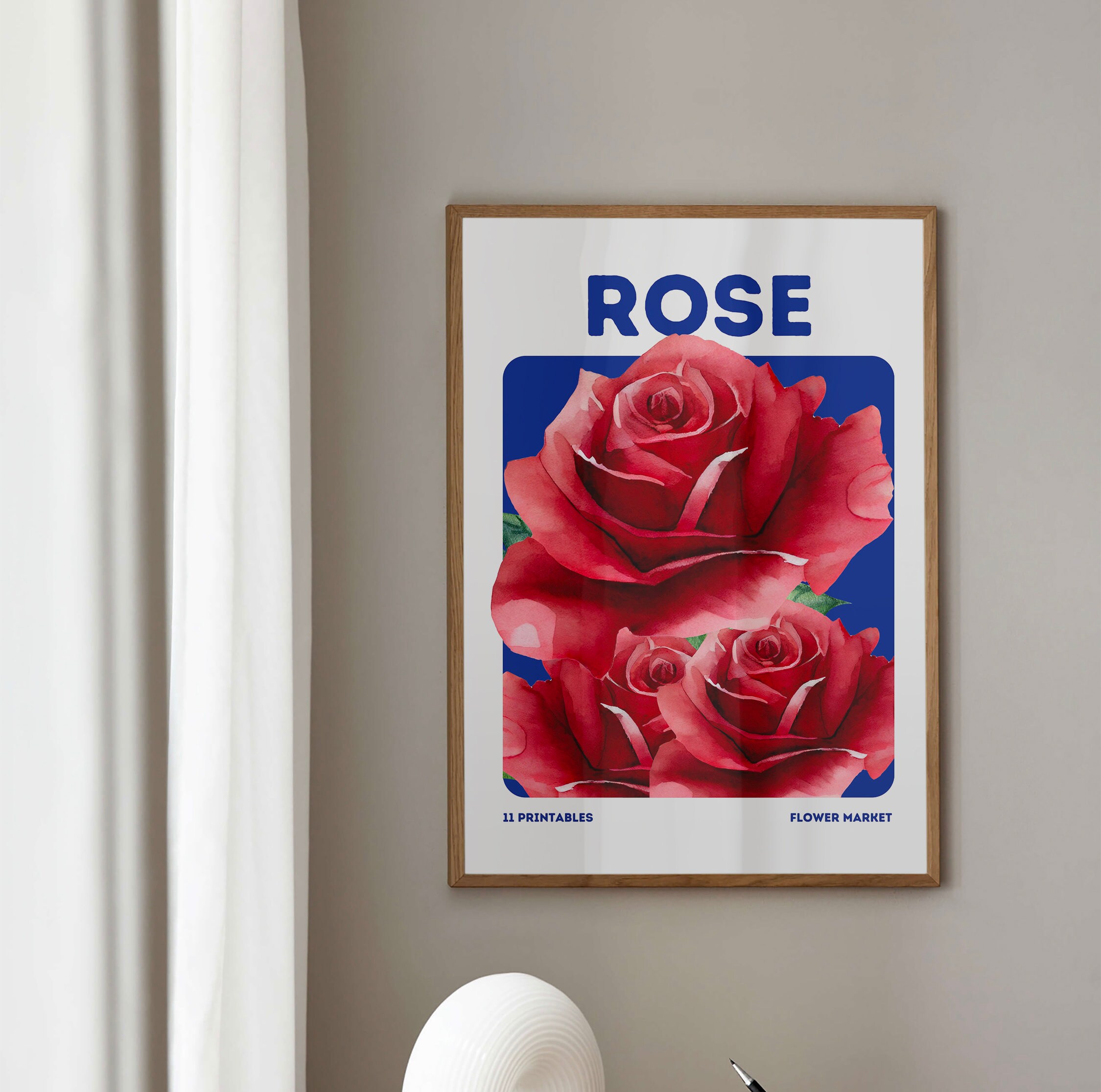 Rose Poster, Red Rose Wall Art, Red Flower Art, Rose Wall Decor ...