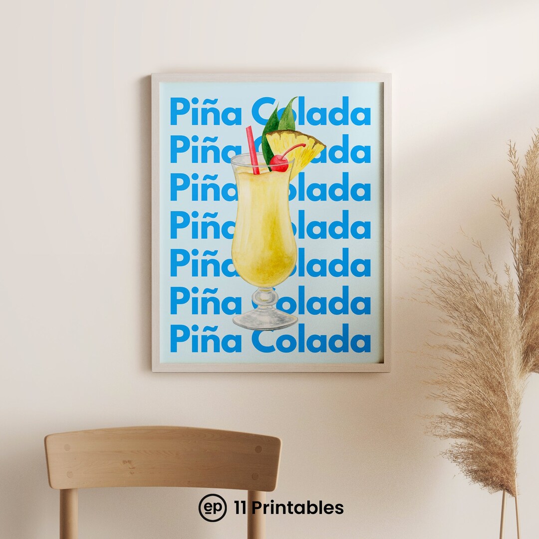 Pina Colada Cocktail, Pina Colada Print, Retro Cocktail, Happy Cocktail ...