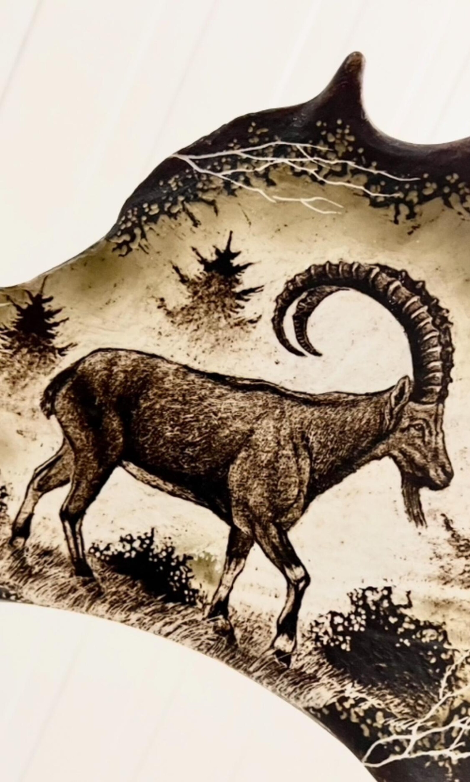 Real Engraving in a Fallow Deer Antler - Alpine Ibex - Etsy
