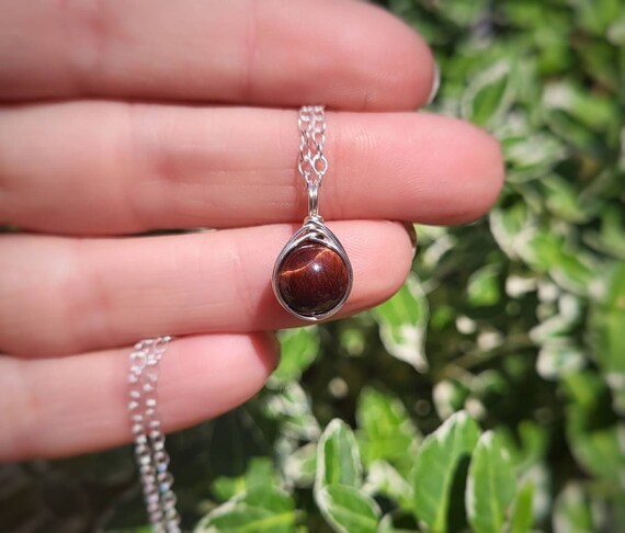 Red Tiger's Eye Sterling Silver Necklace 8mm Gemstone - Etsy