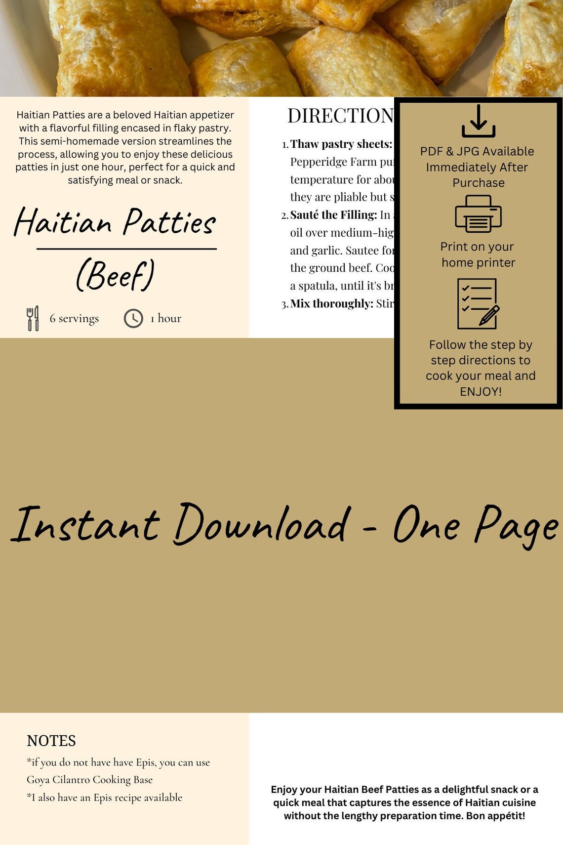 Printable Haitian Beef Patties Recipe Card - Caribbean Cuisine, Pâté ...
