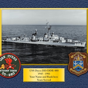 USS Dyess Dd_ddr880_pre-fram Custom Personalized 8.5 X 11 Print of US ...