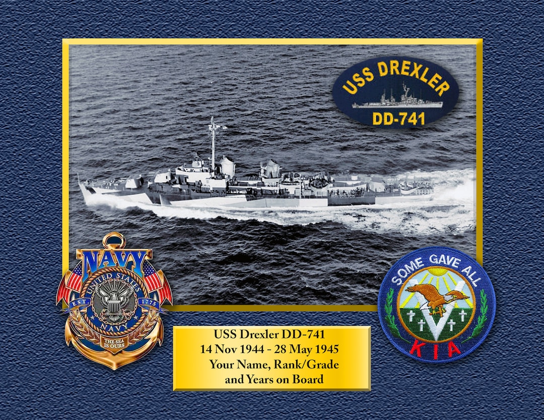 USS Drexler DD-741 Custom Personalized 8.5 X 11 Print of US Navy Ships ...