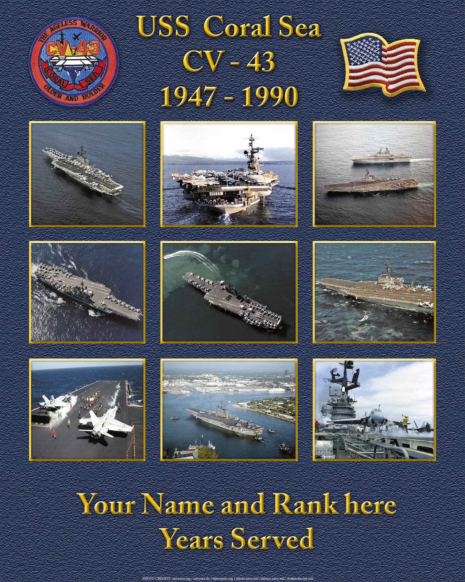 USS Coral Sea CV-43 Custom Personalized 16 X 20 - Etsy