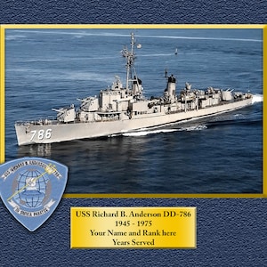 USS Richard B Anderson DD-786 Custom Personalized 8.5 X 11 Print of US ...