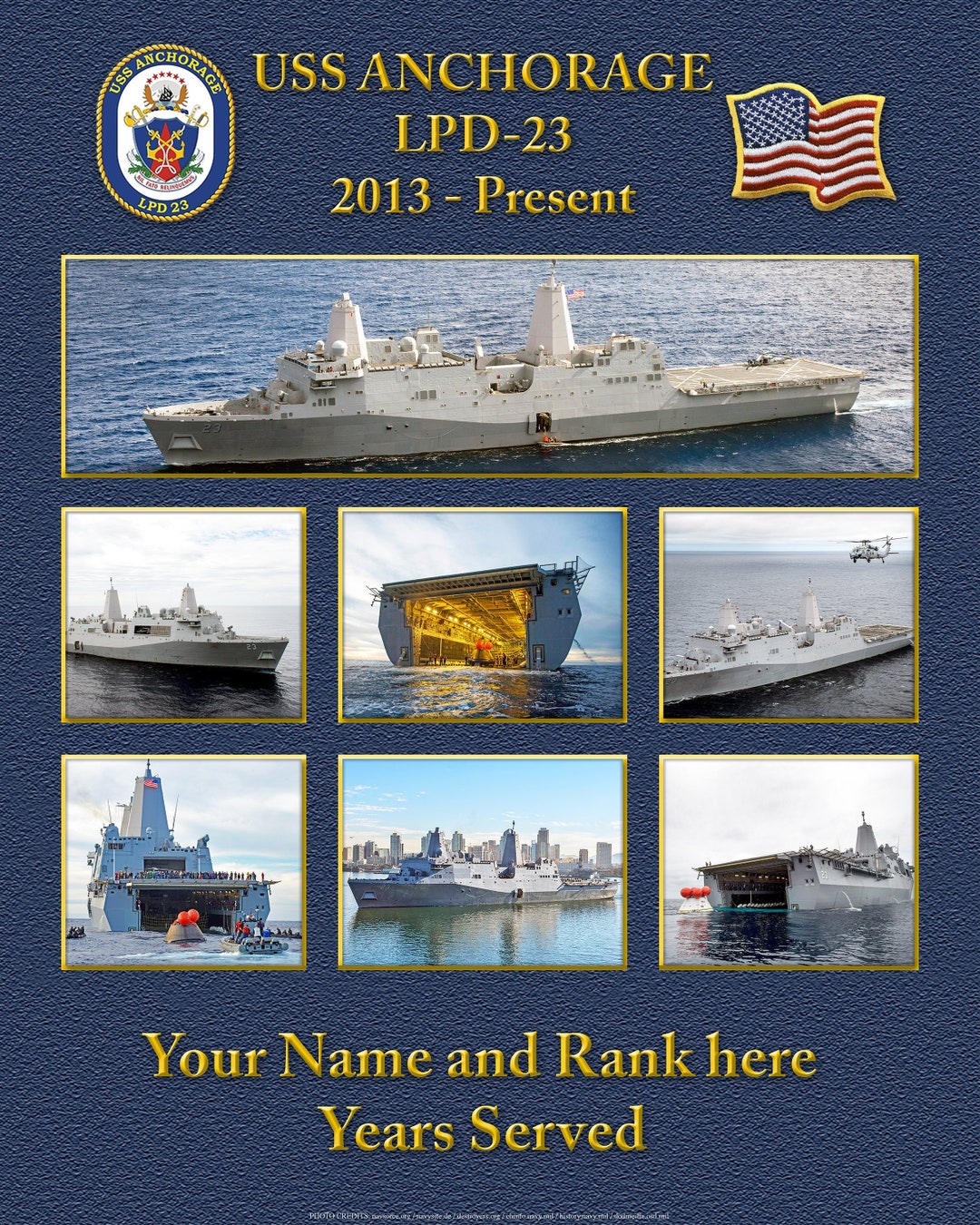 USS Anchorage LPD-23 Custom Personalized 16" X 20" Print of US Navy ...