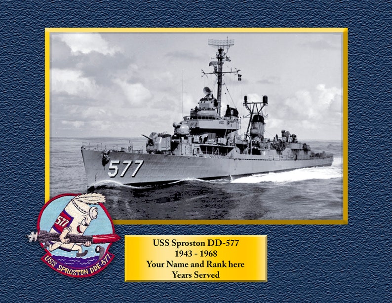 USS Sproston DD-577 Custom Personalized 8.5 X 11 Print of US Navy Ships ...