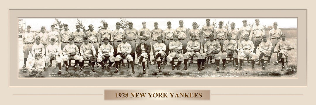 Vintage 1928 New York Yankees Panoramic Print 11.750 X 36 W/double Faux ...