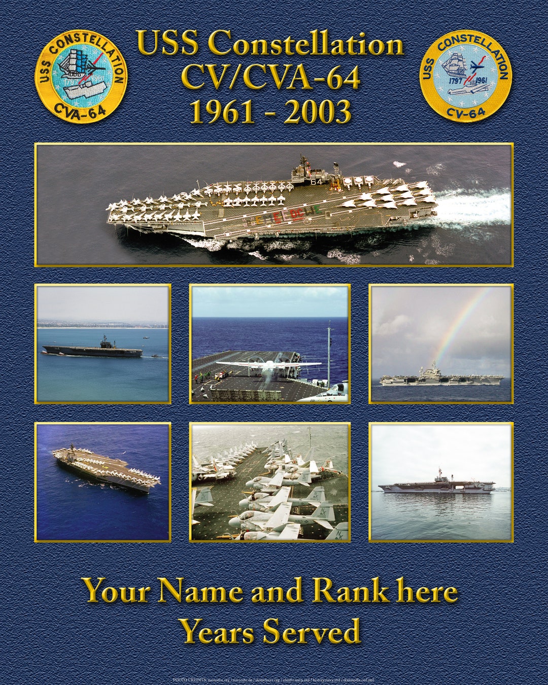 USS Contellation Cv-cva-64 Custom Personalized 11X14 or 16 X 20 Print ...