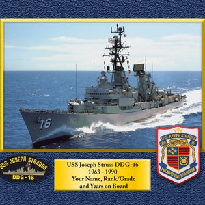 USS Joseph Strauss DDG-16 Custom Personalized 8.5 X 11 Print of US Navy ...