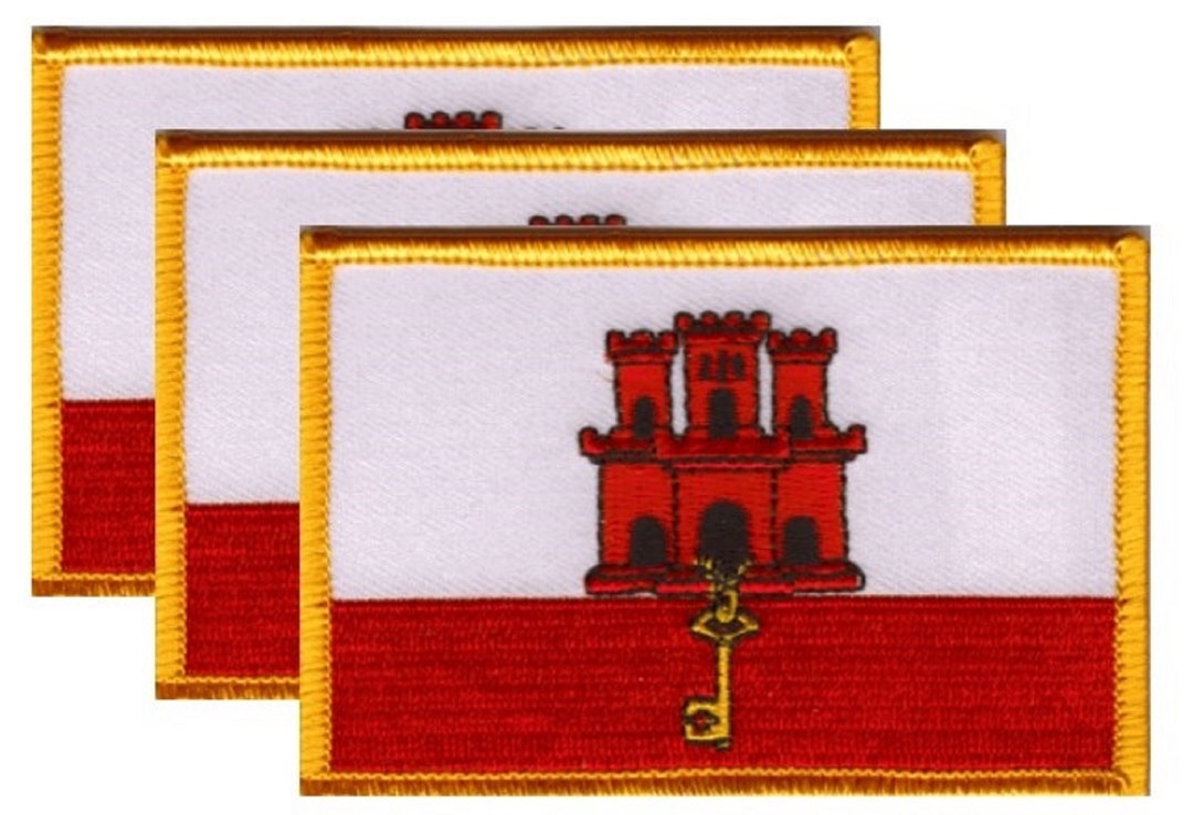 Pack of 3 Gibraltar Patches 3.50 X 2.25, Three International Embroidered Iron on or Sew on Flag ...