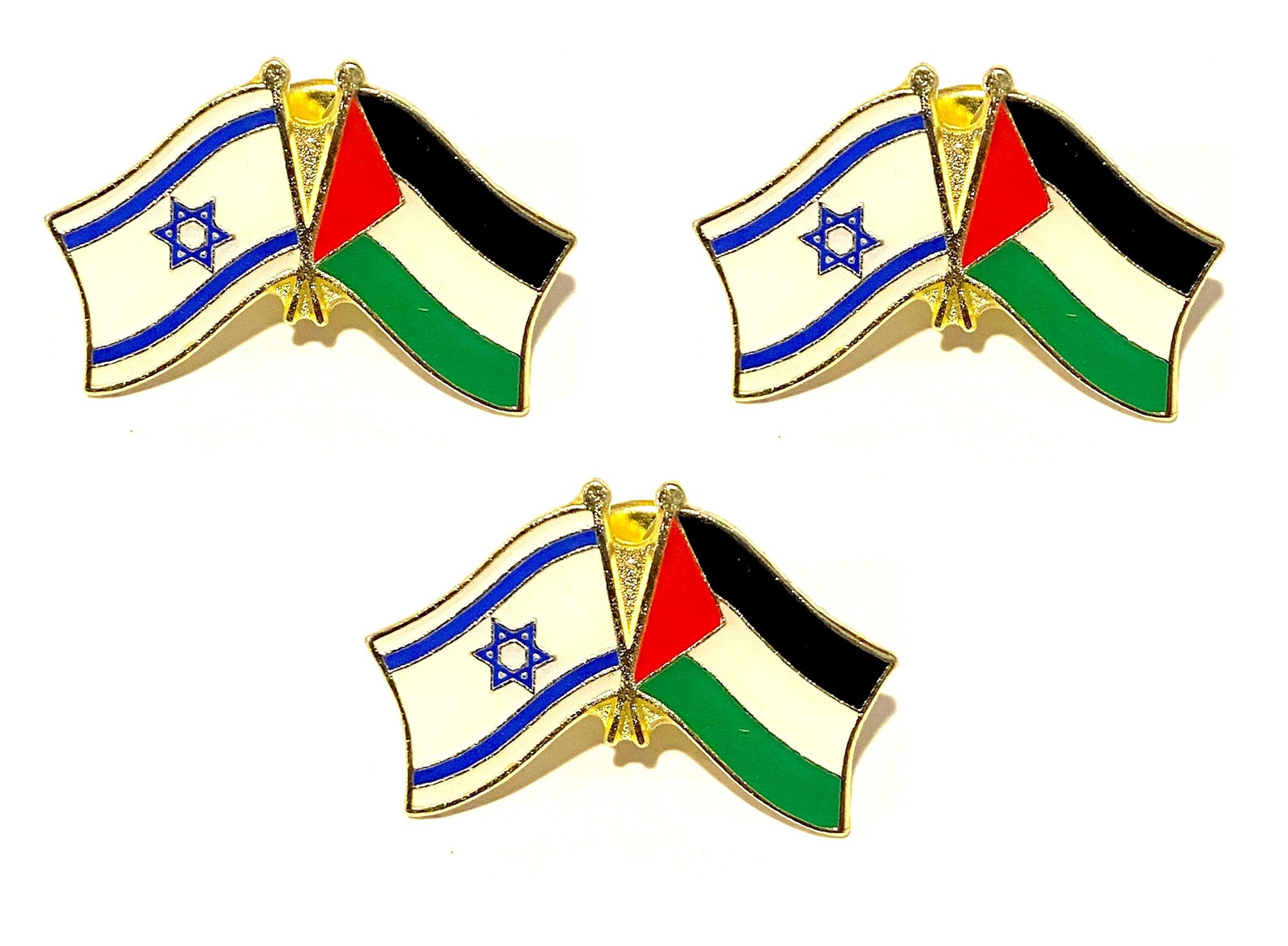 Pack of 3 Israel and Palestine Crossed Double Flag Lapel Pins ...