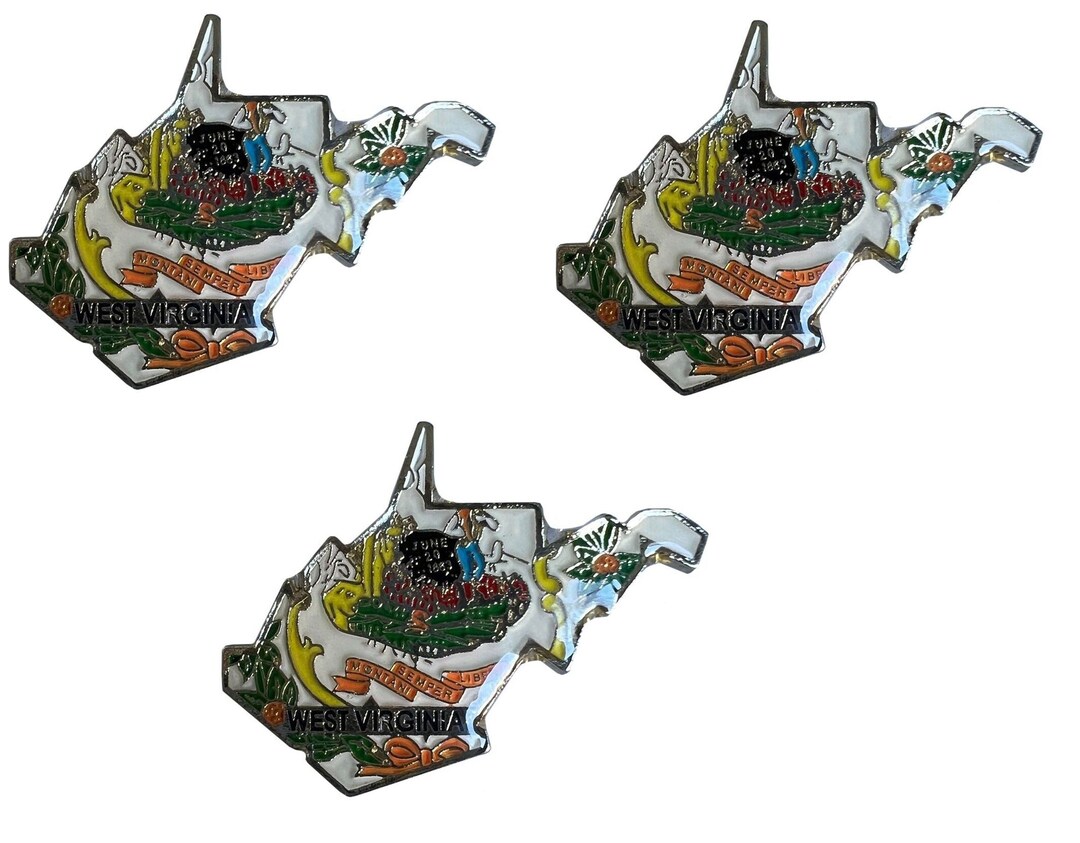 Pack of 3 West Virginia State Map Flag Lapel Pin Badges; Three ...