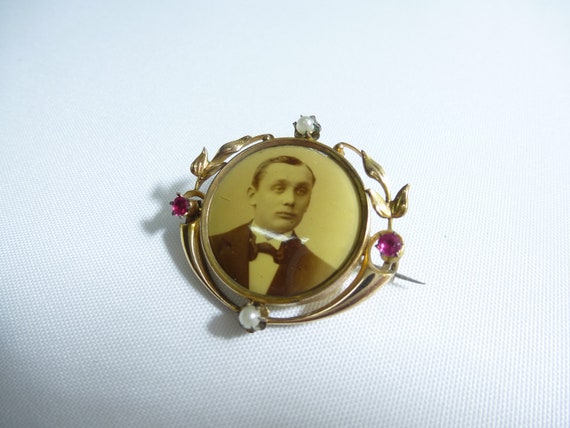 Antike Biedermeier Schaumgold Medaillon Brosche, Bild… - Gem