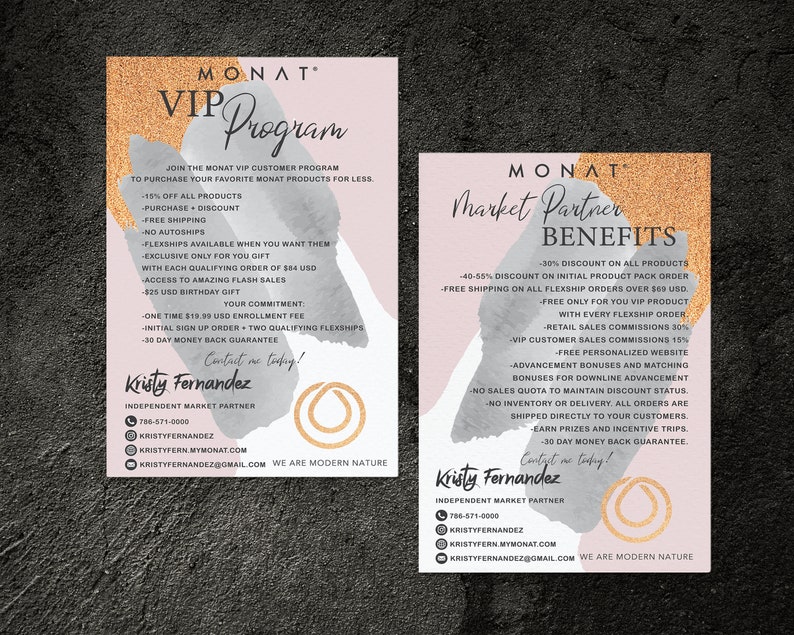 Monat Market Partner Benefits, Monat Vip Program Card, Monat Info Card ...