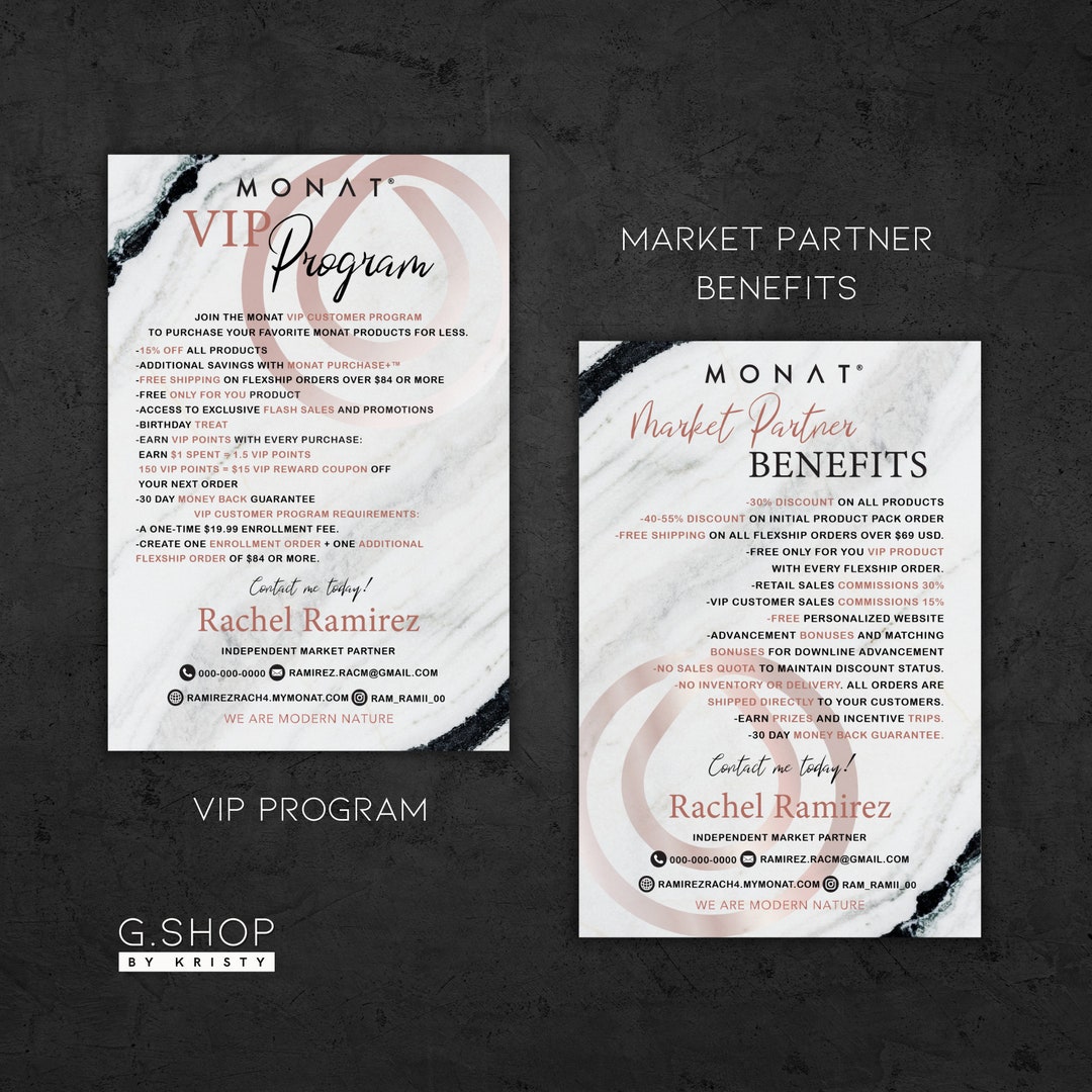 Monat Market Partner Benefits, Monat Vip Program Info Card, Marble ...