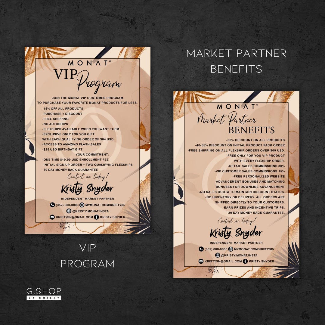 Monat VIP & Market Partner Benefits Card (printable 4x6) - Etsy