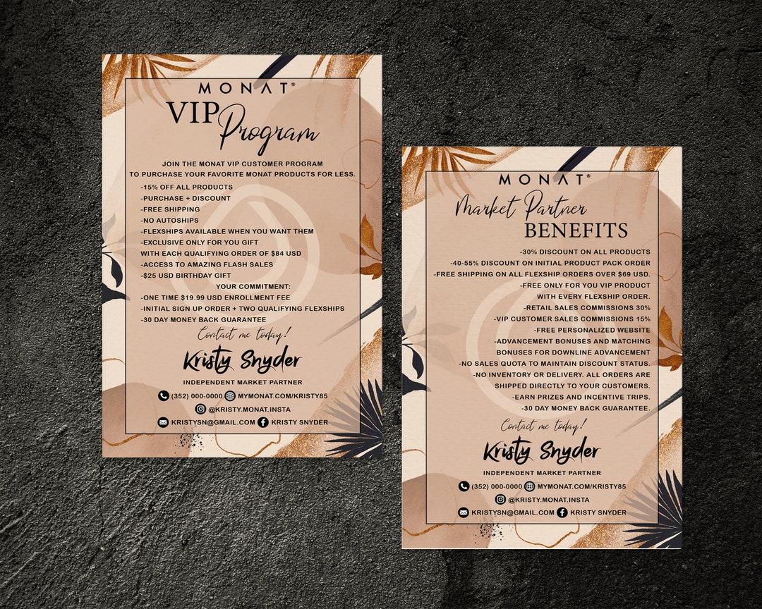Monat Market Partner Benefits, Monat Vip Program Card, Monat Info Card ...