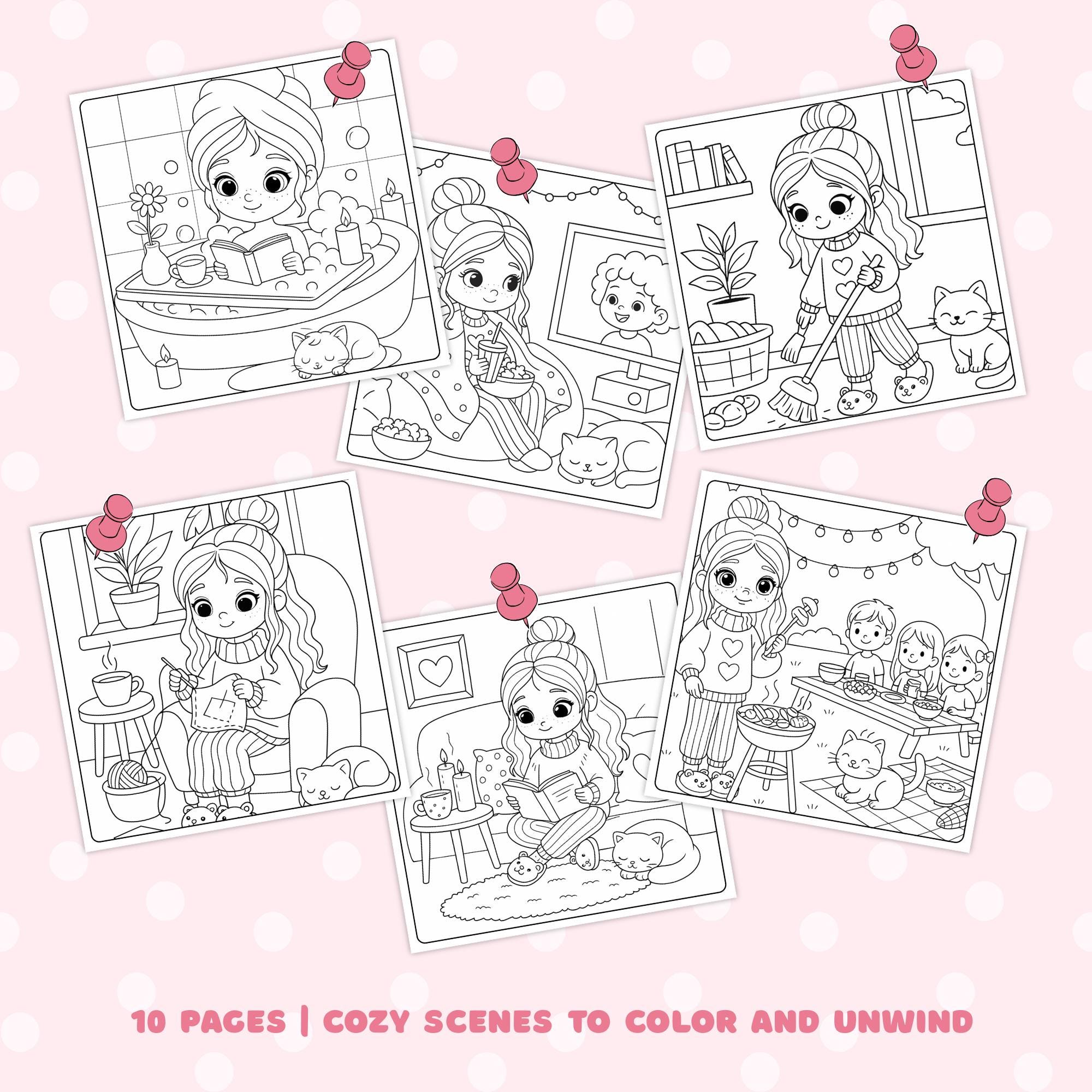 Cozy Weekend Coloring Book, Self Care Coloring Book for Adults, 10 Bold ...