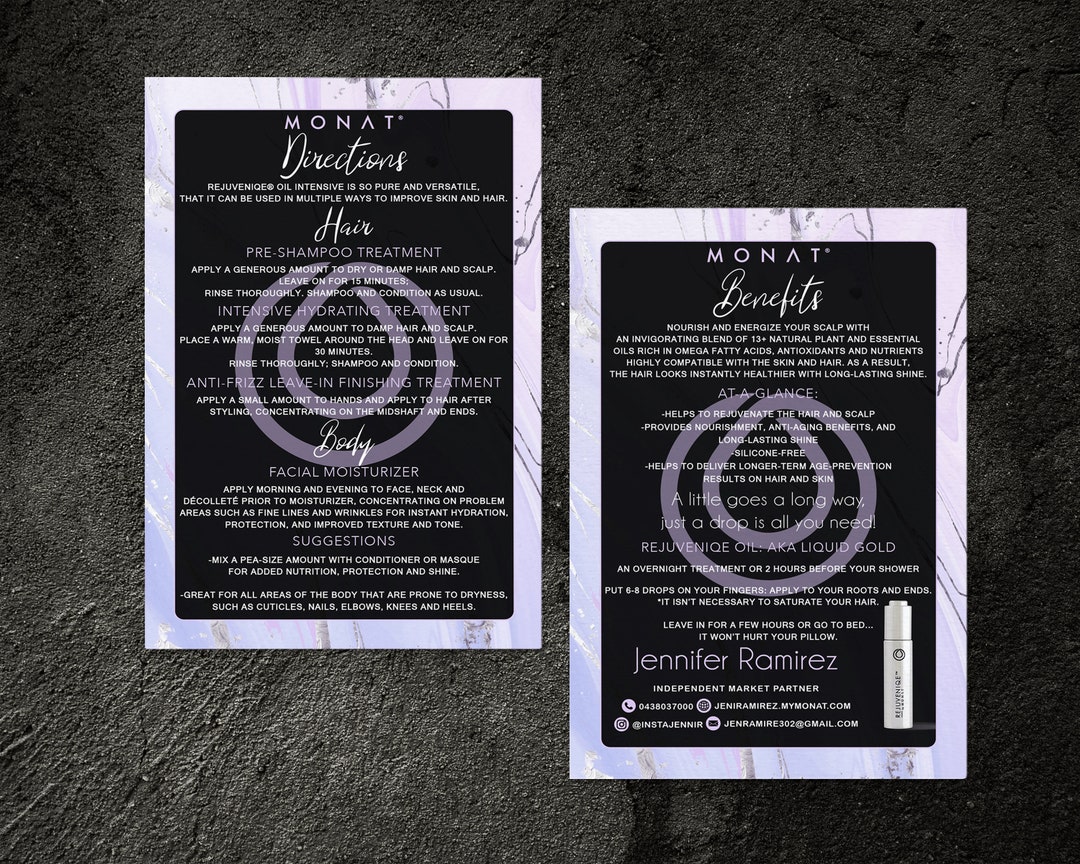 Monat REJUVENIQE Oil Intensive Card Monat Oil Directions - Etsy