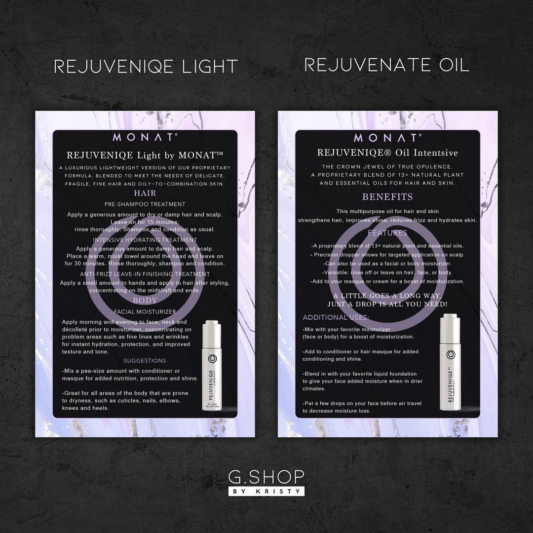 Monat Rejuveniqe Oil Intensive Card, Monat Rejuveniqe Light Card, Info ...