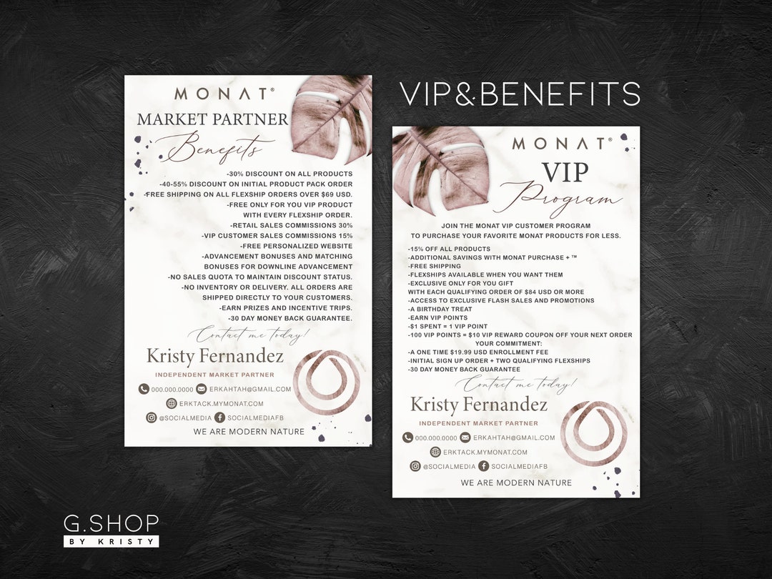 Monat Market Partner Benefits, Monat Vip Program Card, Monat Info Card ...