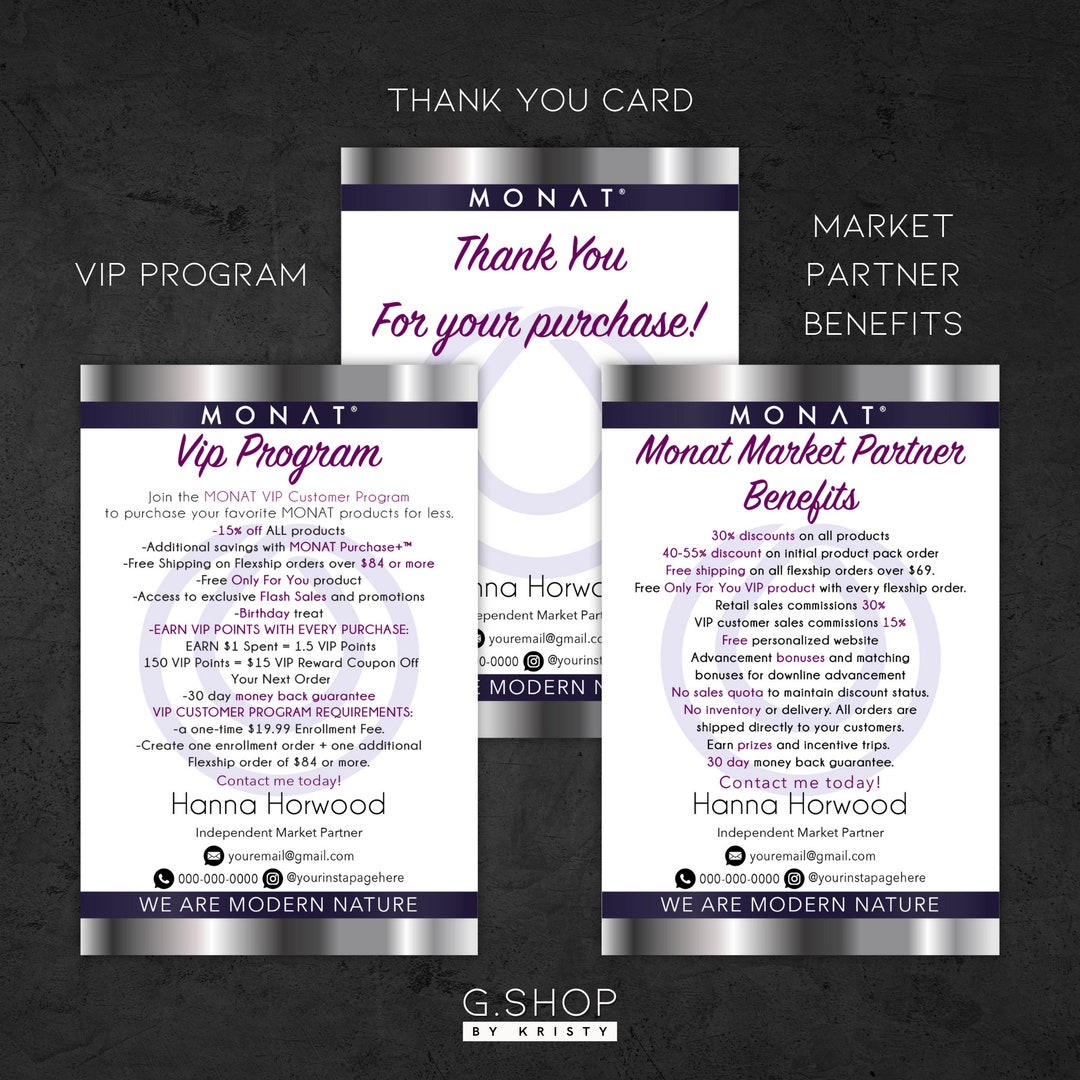 Monat Market Partner Benefits, Monat Vip Program Card, Purple Monat ...