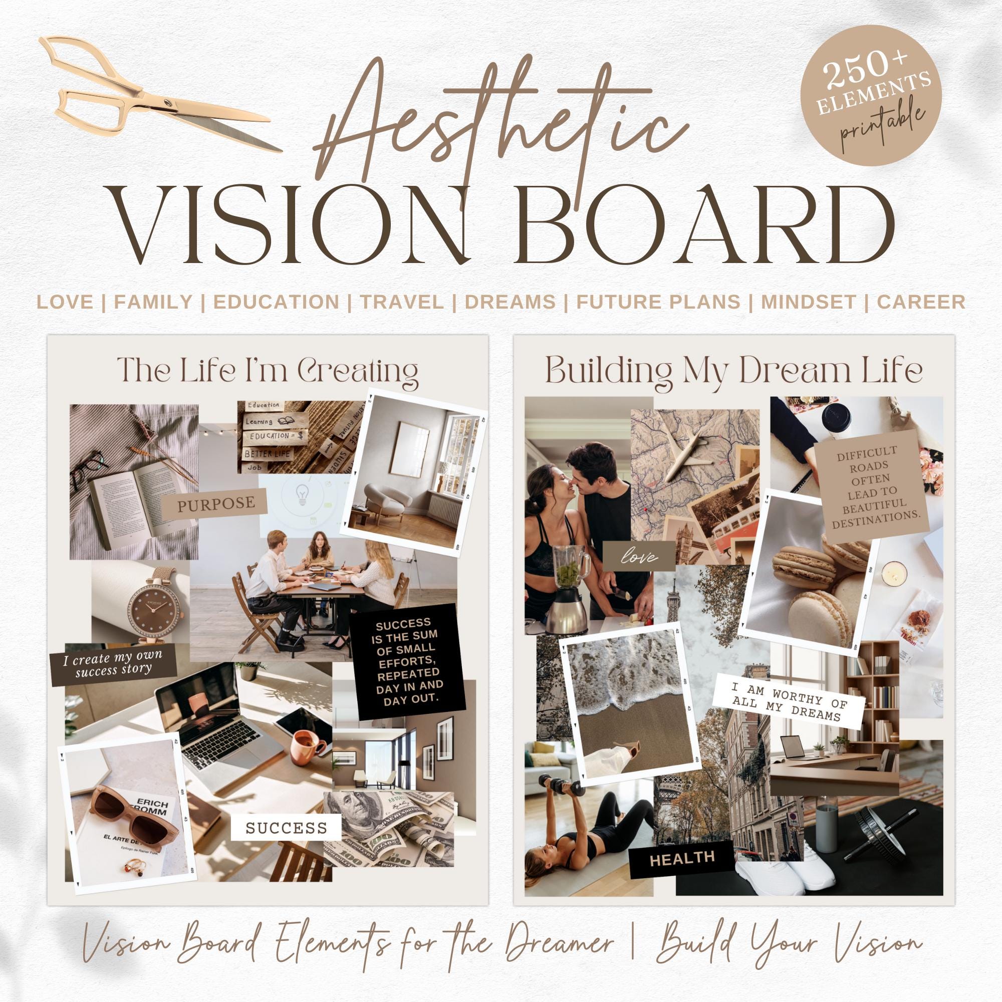 2026 Aesthetic Printable Vision Board Bundle, Motivational Goal Board ...