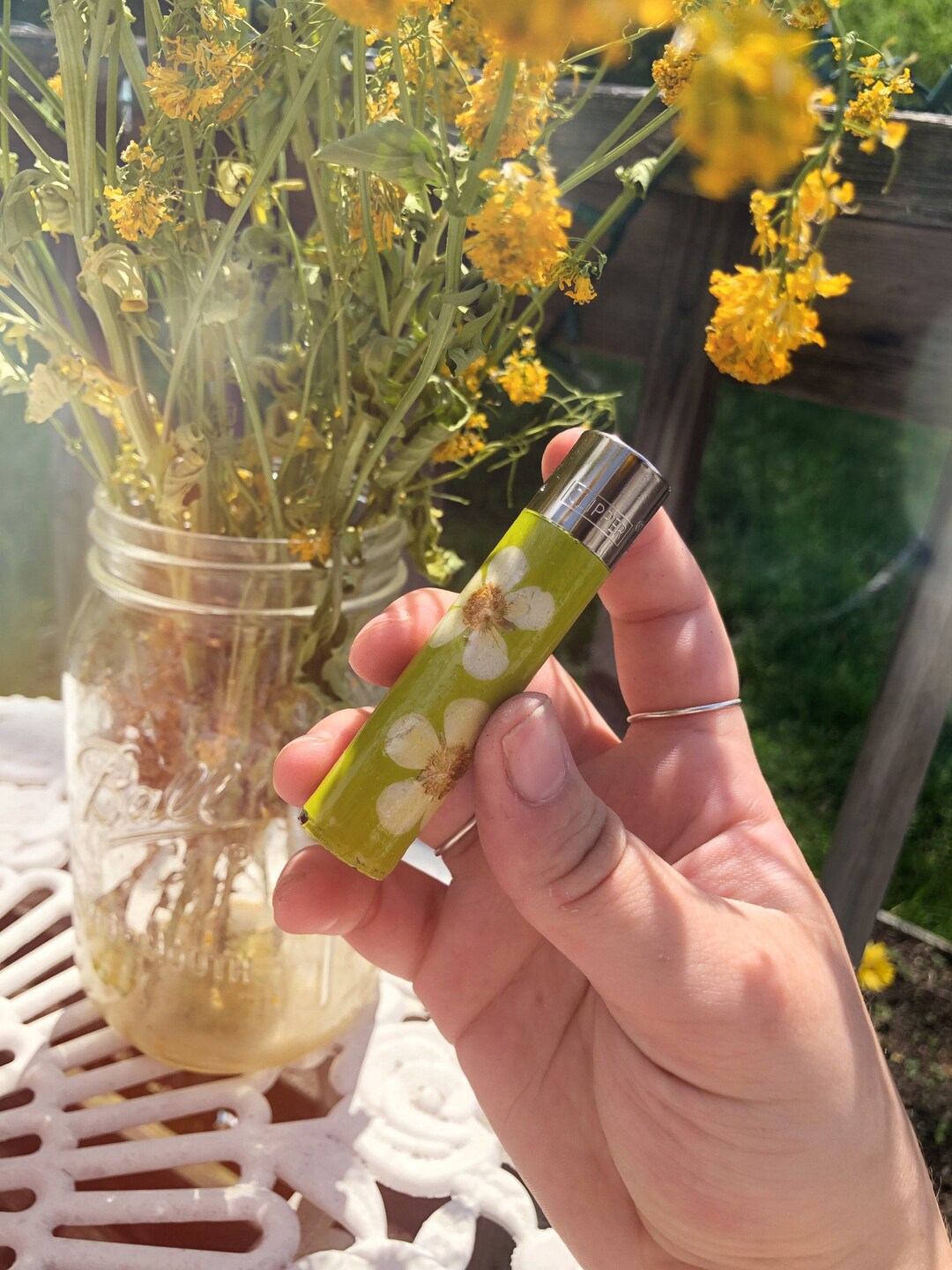REAL FLOWER LIGHTER| Green Pressed Flower Refillable Lighter With Real ...