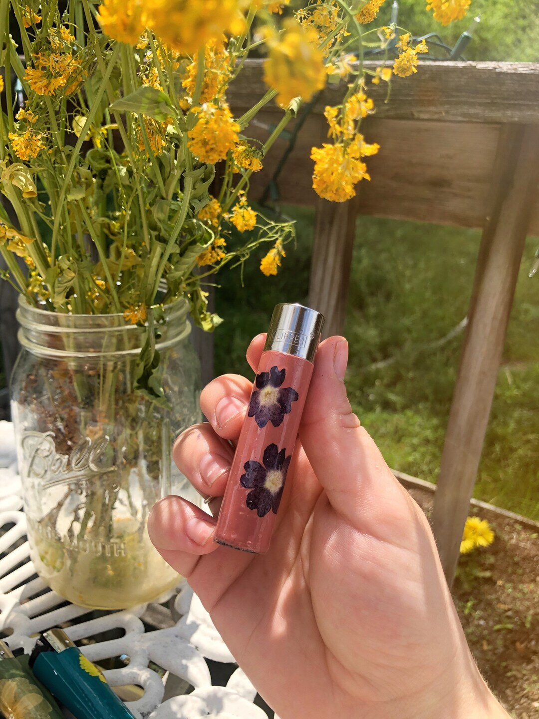 REAL FLOWER LIGHTER Pink Refillable Lighter With Real Pressed Purple ...