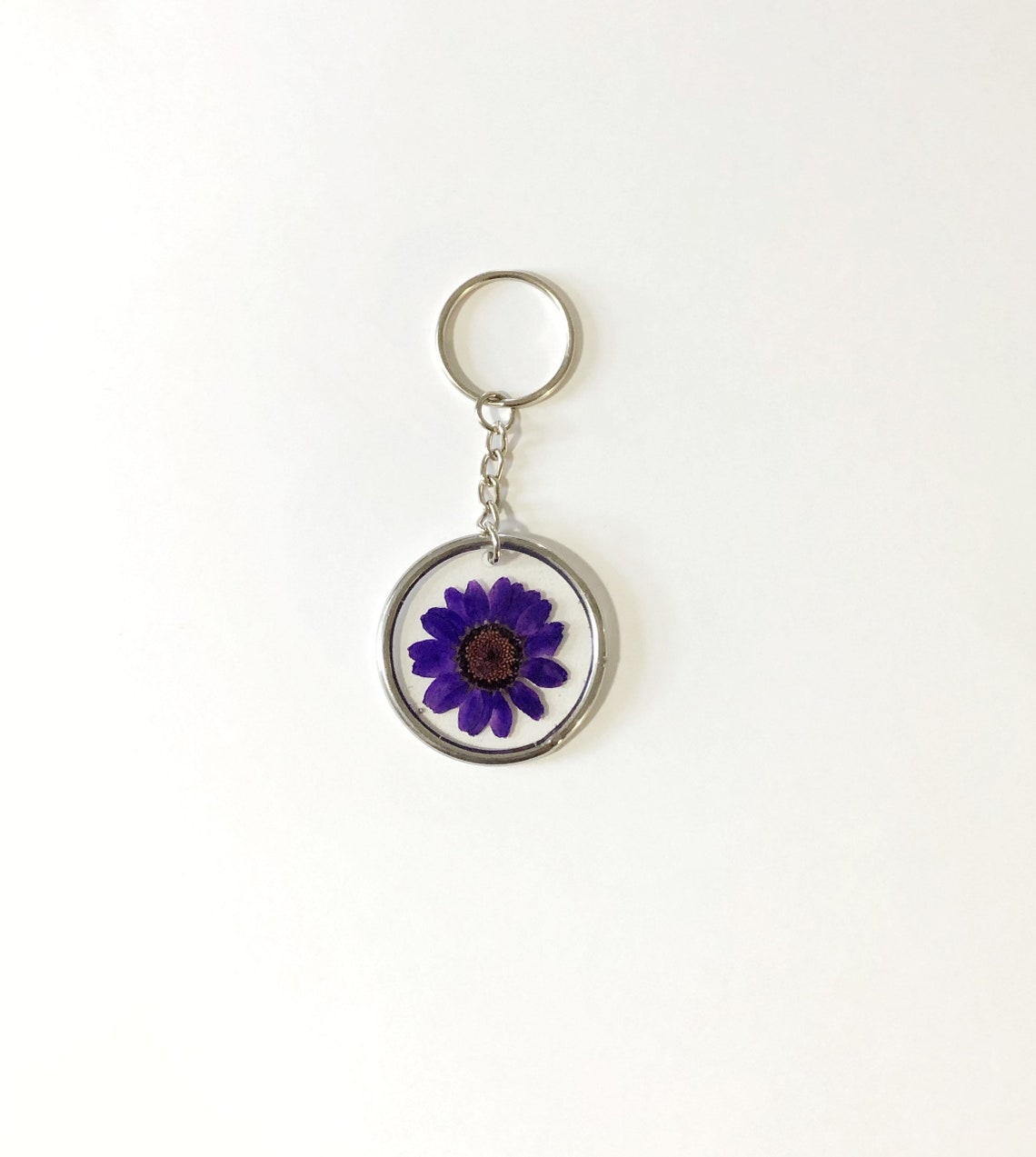 REAL FLOWER KEYCHAIN Real Purple Daisy Pressed Flower | Etsy