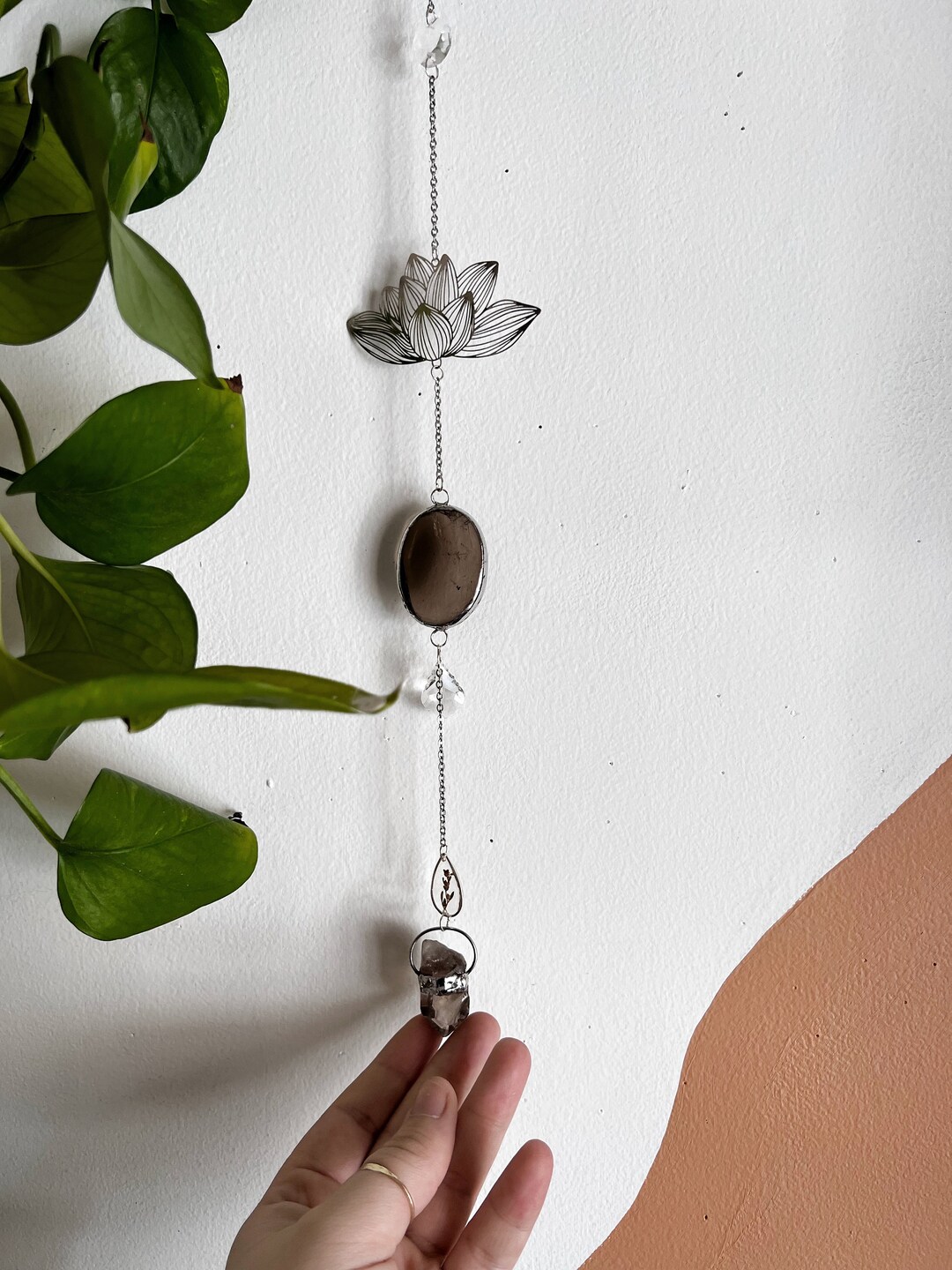 Lotus Smokey Quartz & Real Wild Sage Sun Catcher - Etsy