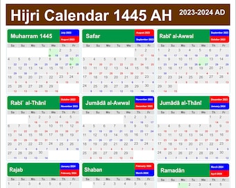 Islamic Hijri Wall Calendar 1446 AH With Colour Coded Gregorian Dates ...