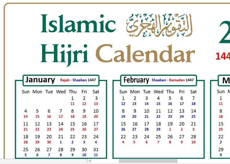2026 Islamic Calendar With Colour Coded 1447 and 1448 AH Dates ...