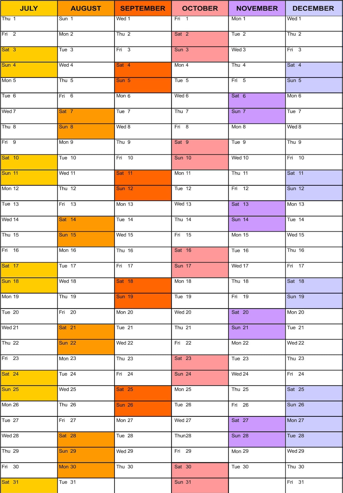 Half Year Colour Coded Wall Planners - 6 Months Planner - Choose Your ...