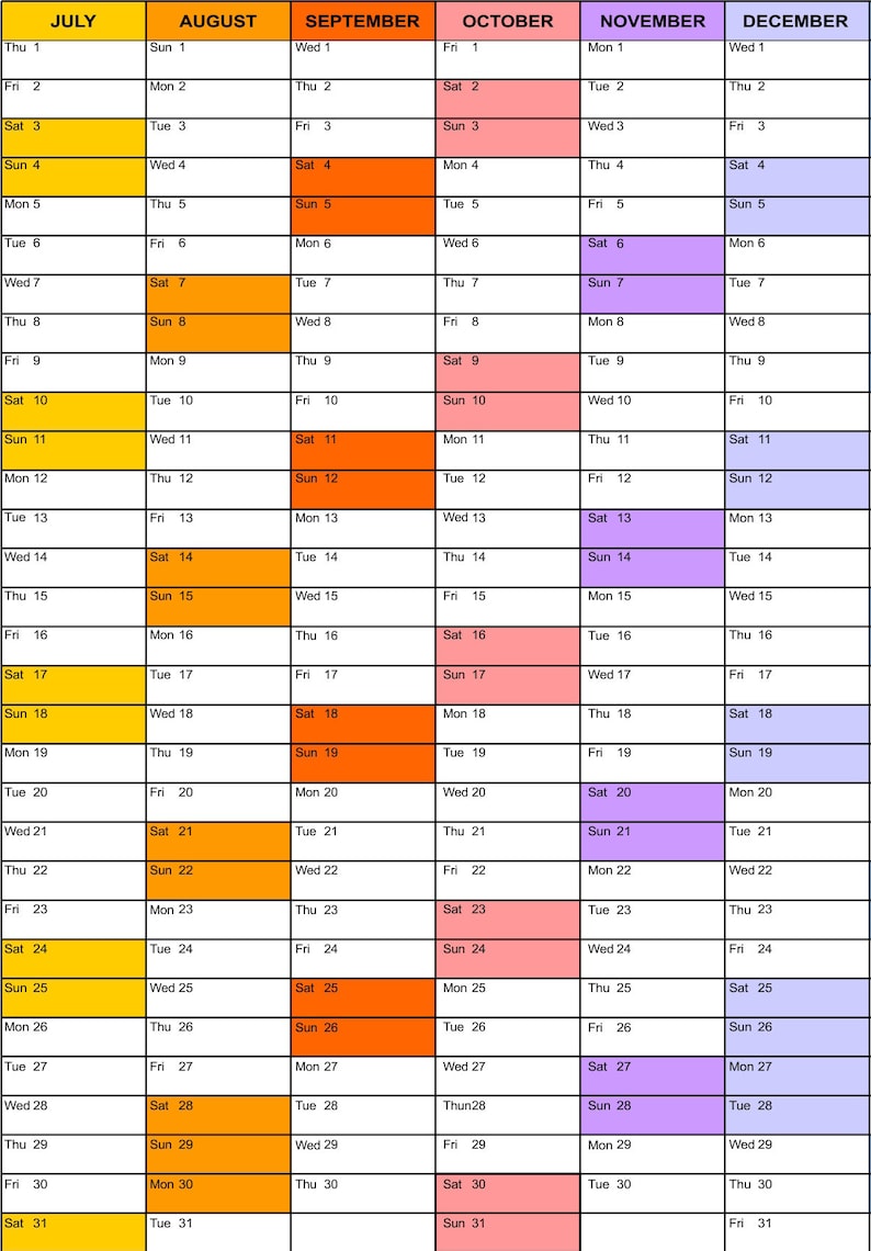 Half Year Colour Coded Wall Planners - 6 Months Planner - Choose Your ...