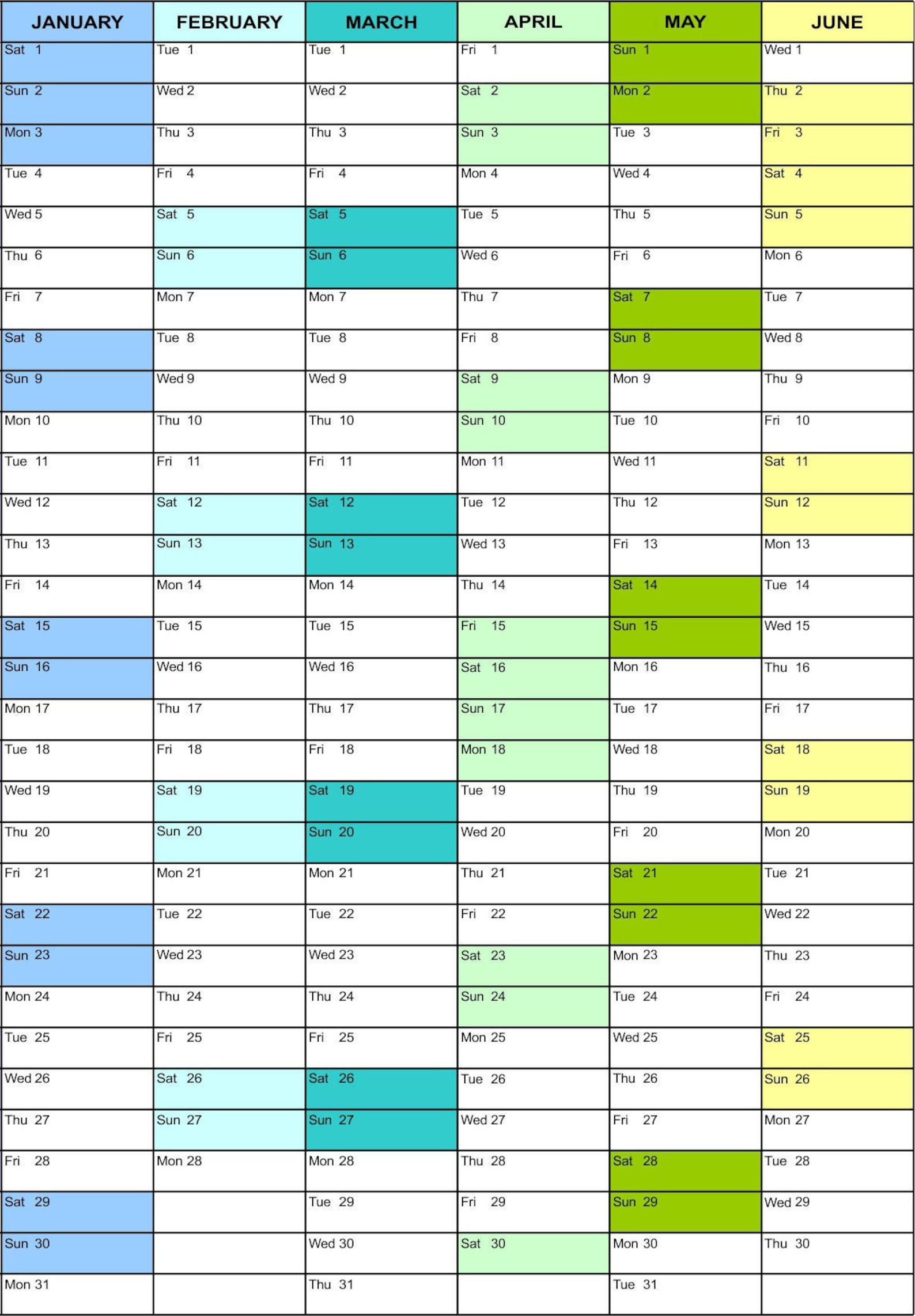 Half Year Colour Coded Wall Planners - 6 Months Planner - Choose Your ...