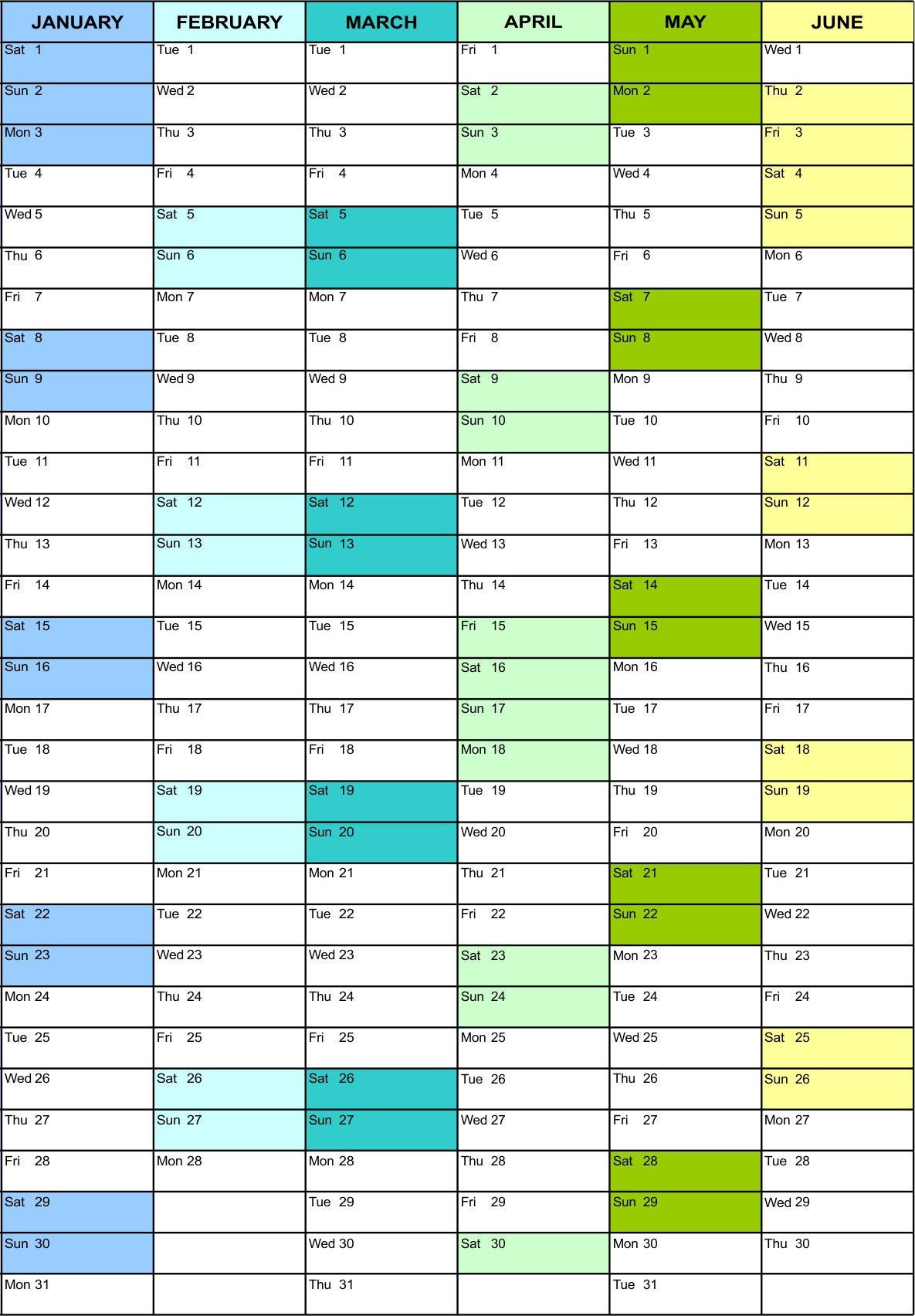 Half Year Colour Coded Wall Planners - 6 Months Planner - Choose Your ...