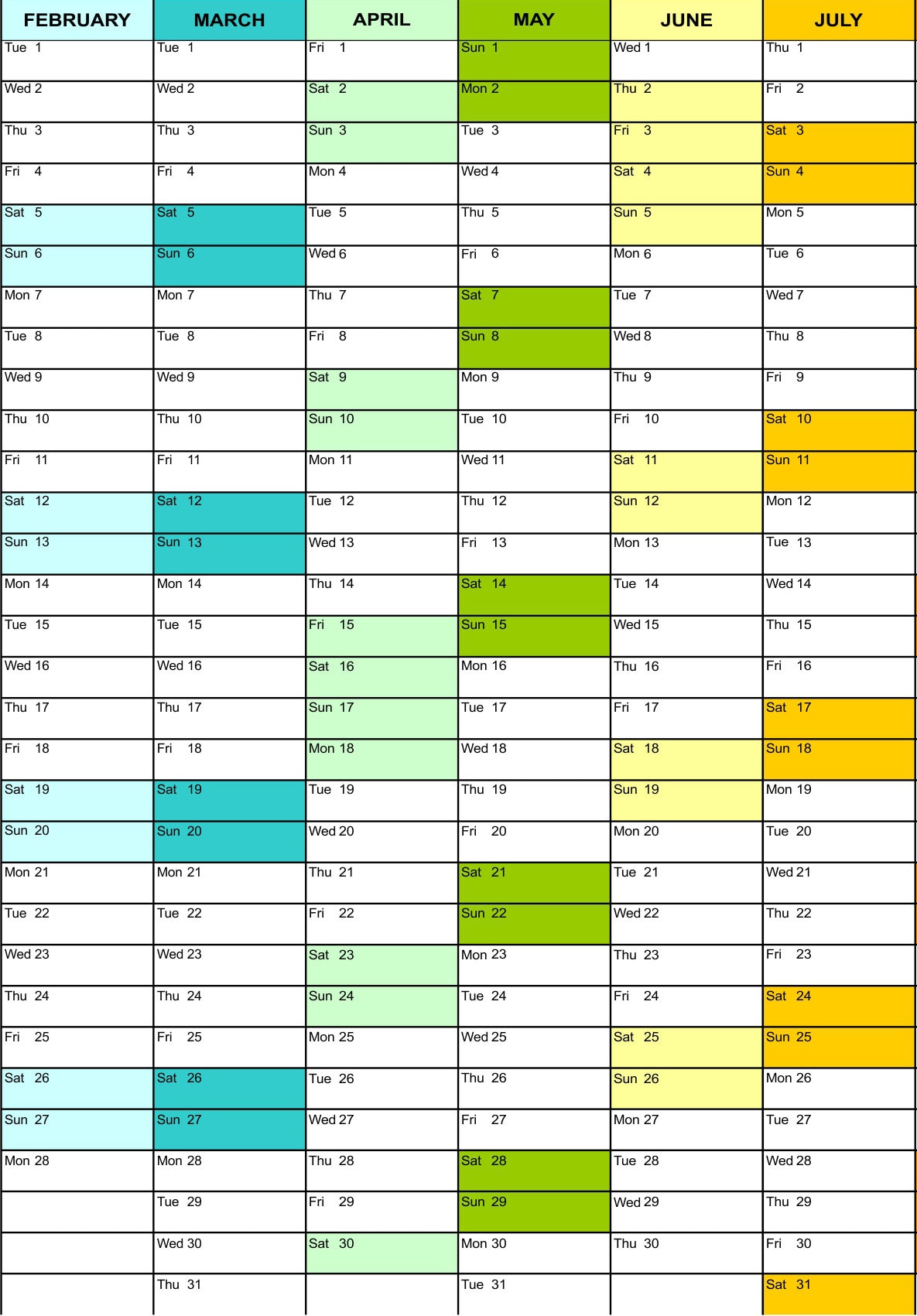 Half Year Colour Coded Wall Planners - 6 Months Planner - Choose Your ...