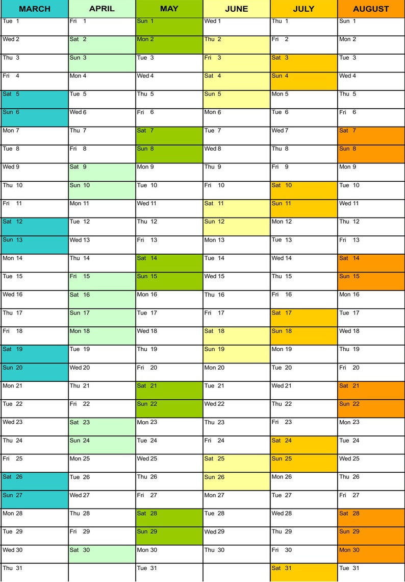 Half Year Colour Coded Wall Planners - 6 Months Planner - Choose Your ...