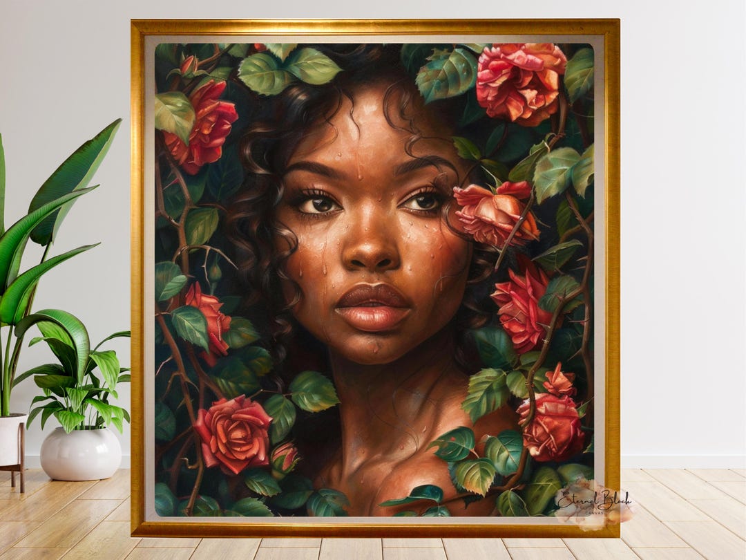 Black Woman Rose Portrait Art Print: Afrocentric Painting (digital ...