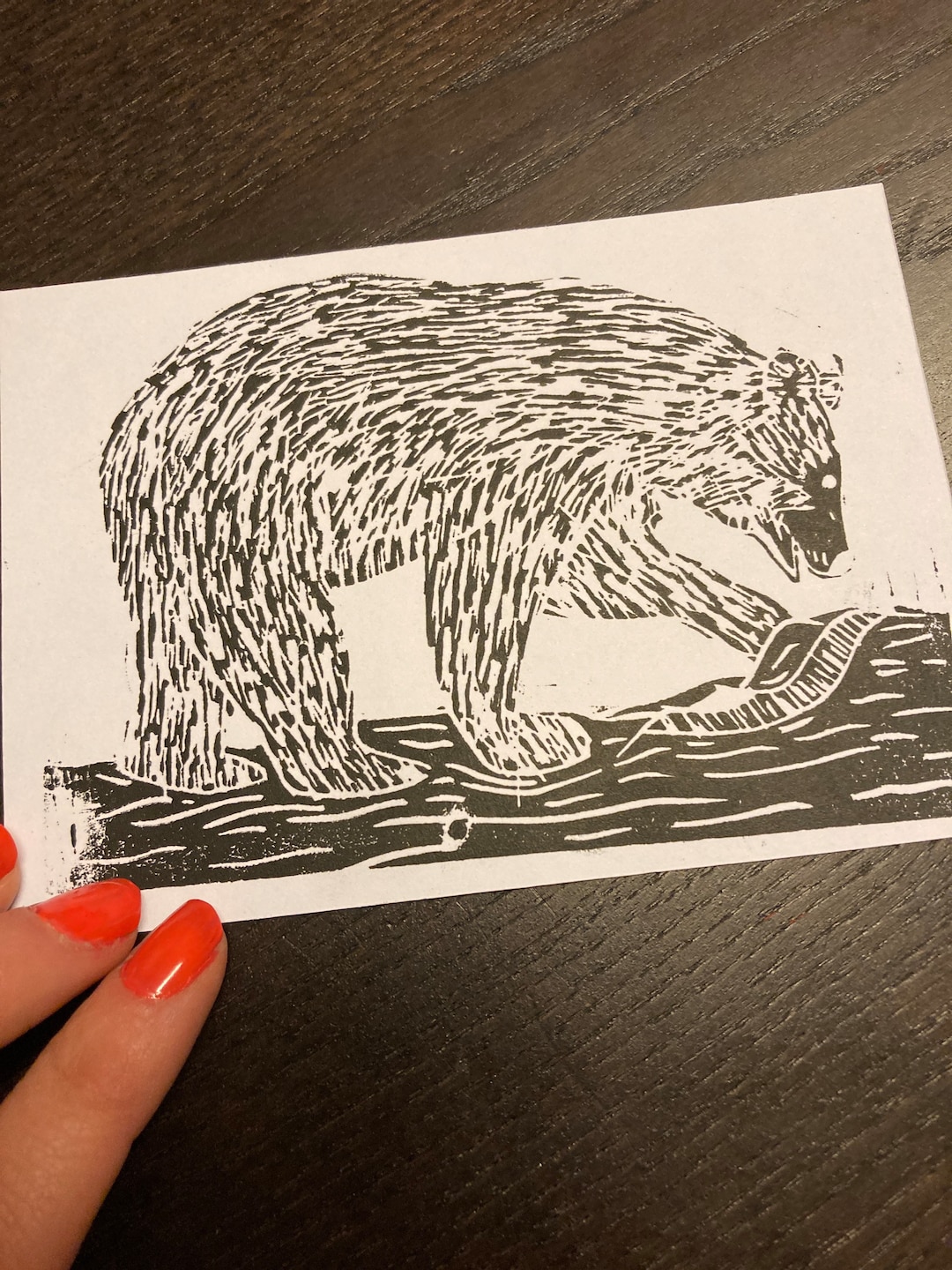 Linocut Bear - Etsy